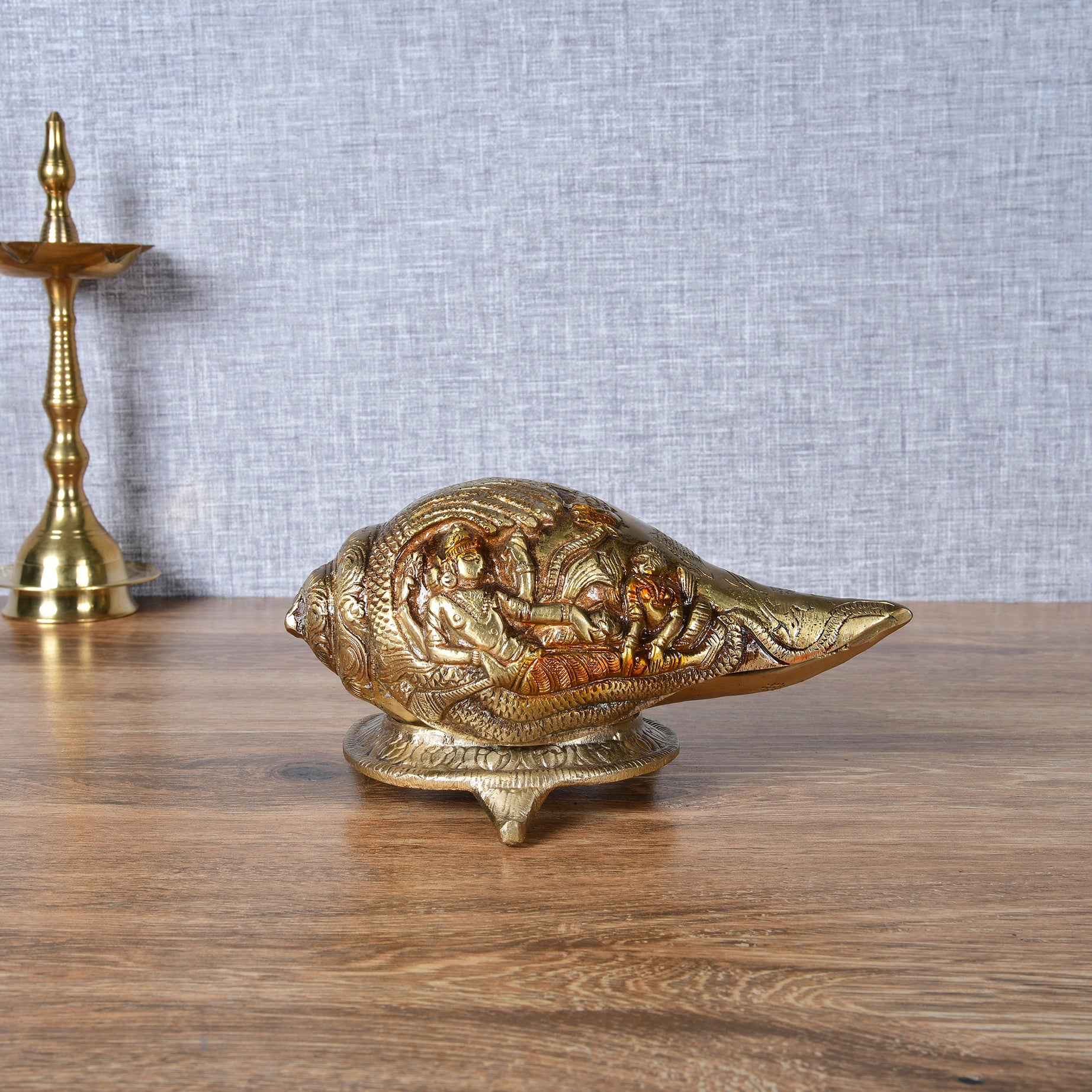 Brass Antique Lakshmi narayan beautifully carved Shankh on stand ...